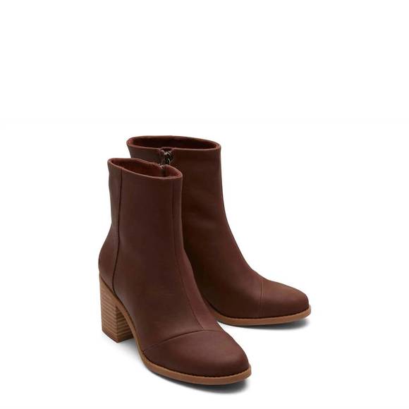 Toms | Shoes | New Toms Evelyn Heeled Boot In Chestnut Leather | Poshmark